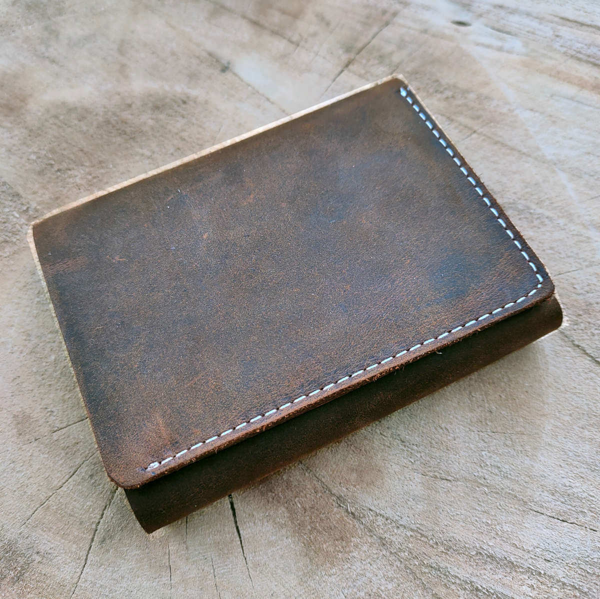 genuine hunter leather trifold wallet - vintage leather