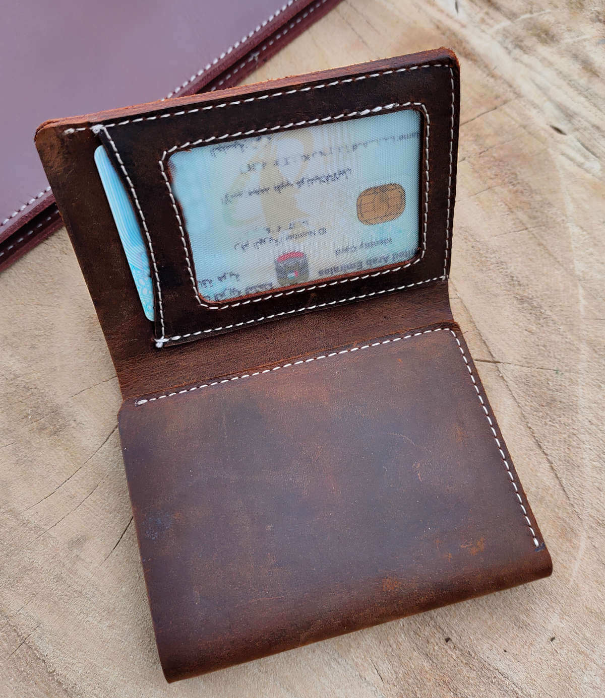 genuine hunter leather trifold wallet - vintage leather