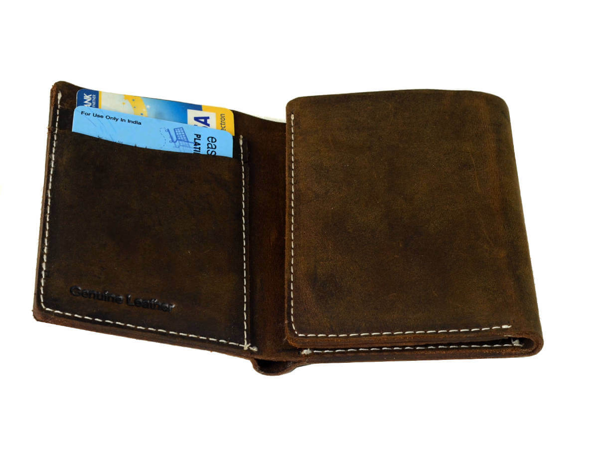 genuine hunter leather trifold wallet - vintage leather